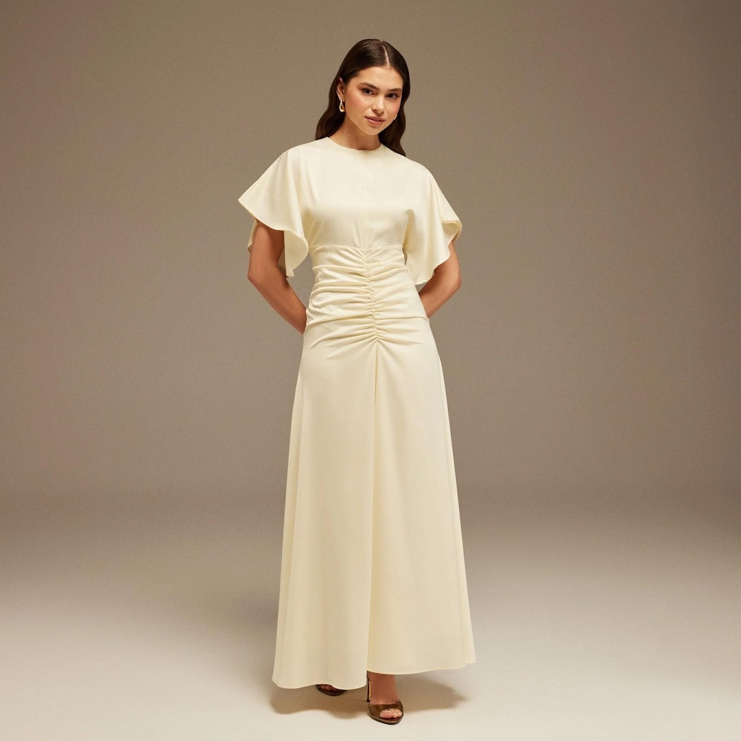 Satin Maxi Dress With Ruched Details | Tzinut Fashion | Modest Gown ...
