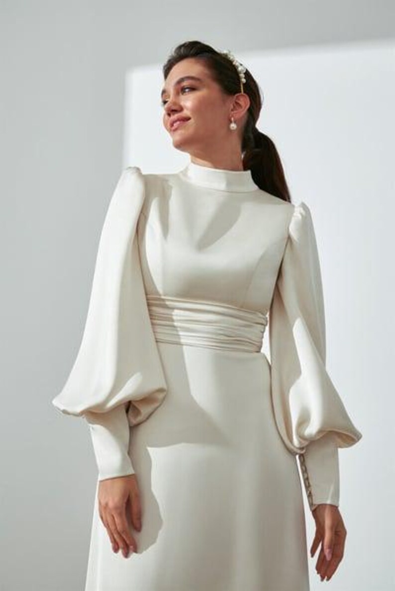 Satin Hight Neck Gown| Tzinut Fashion | Modest Gown | Shabbat Outfits ...