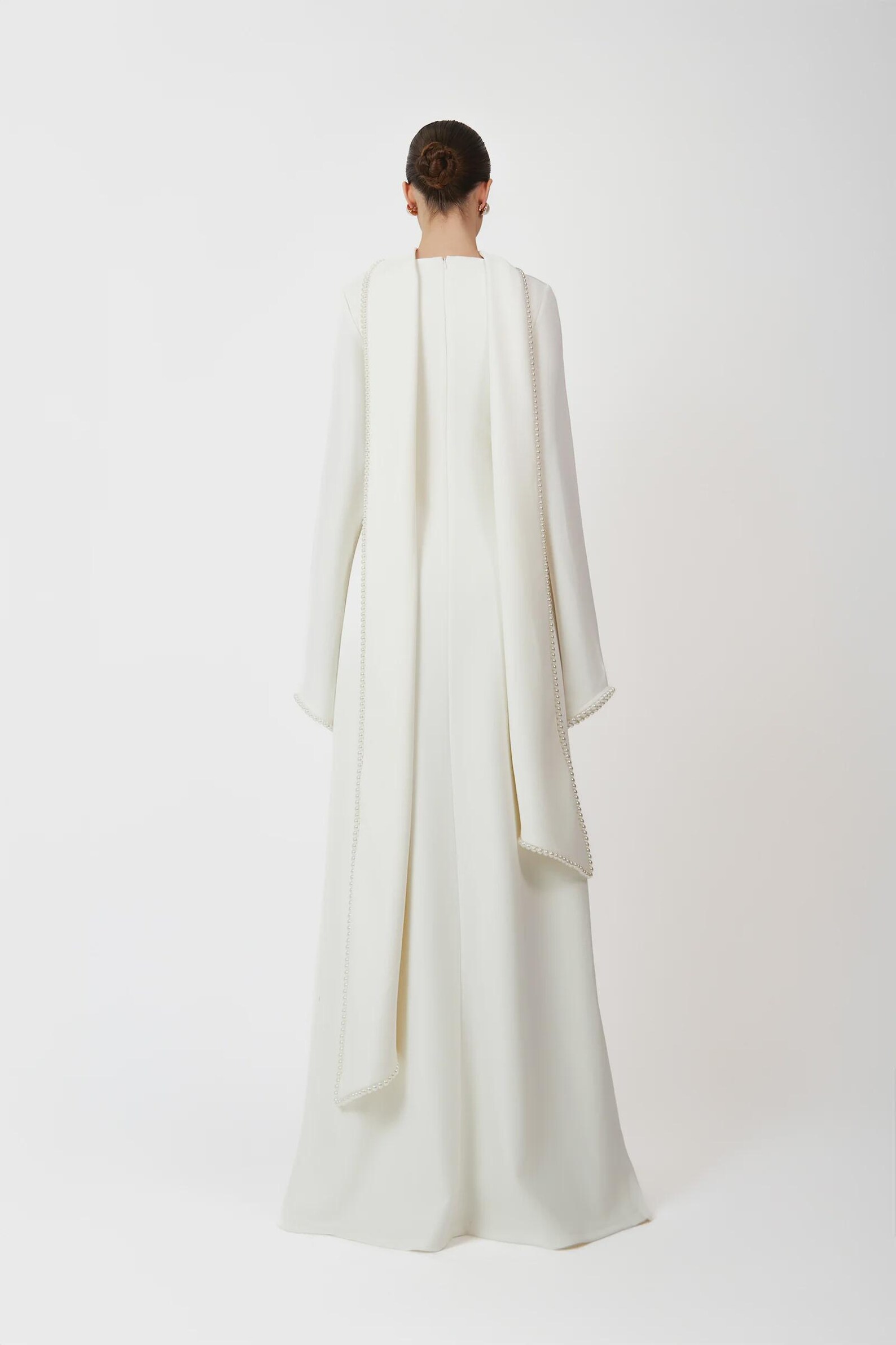 A-line Pearl Trimm Maxi Dress - off White | Tzinut Fashion | Modest ...