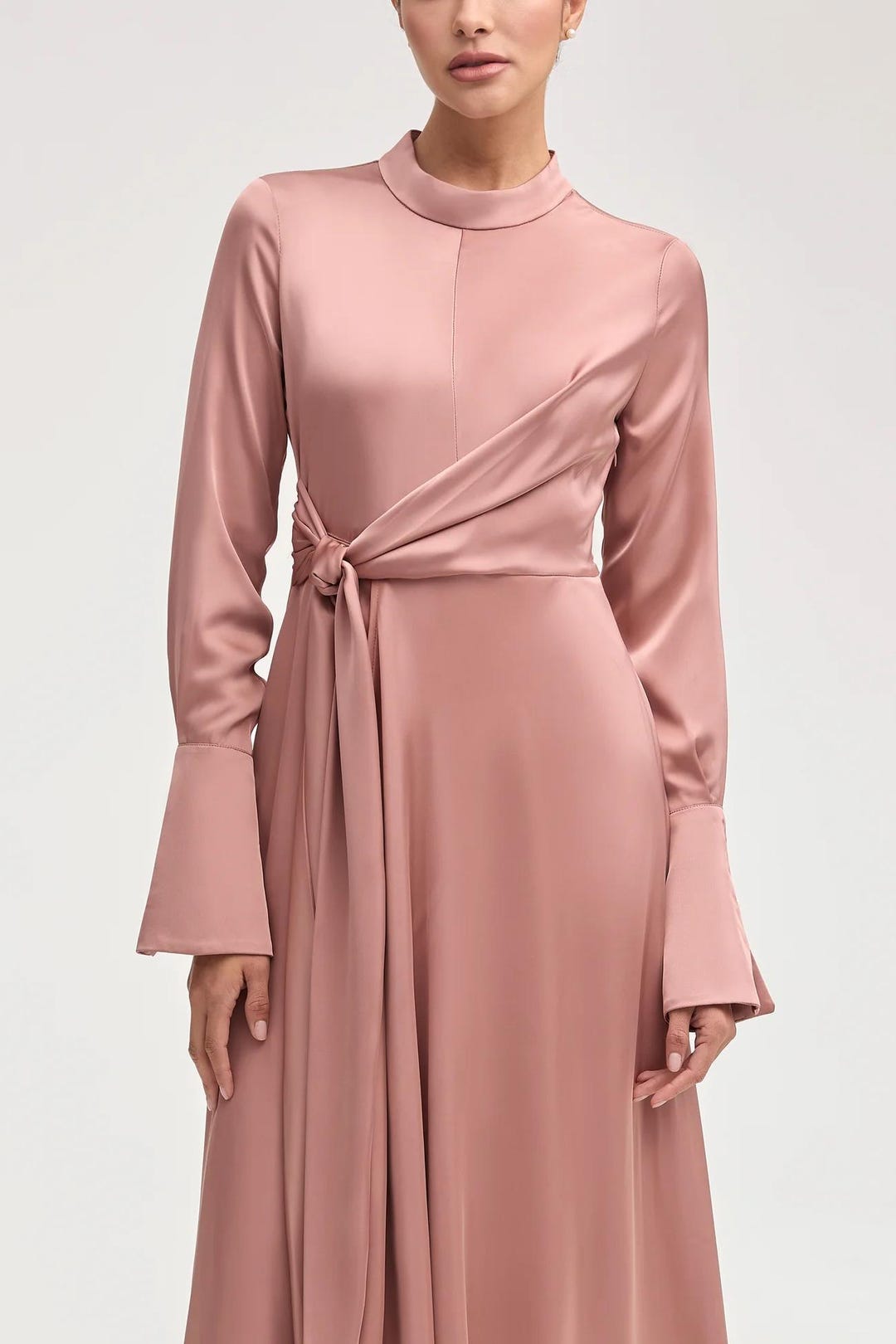 Satin Side Tie Maxi Dress - Blush| Tzinut Fashion | Modest Gown ...