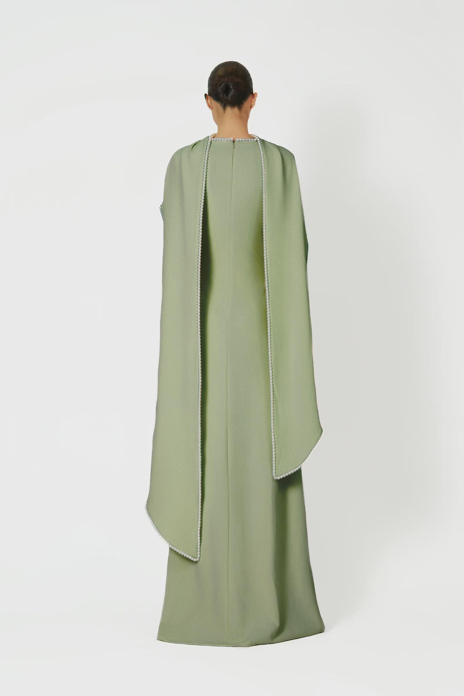 A-line Pearl Trim Maxi Dress - Sage Green | Tzinut Fashion | Modest ...