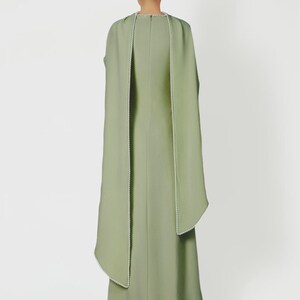 A-line Pearl Trim Maxi Dress - Sage Green | Tzinut Fashion | Modest ...