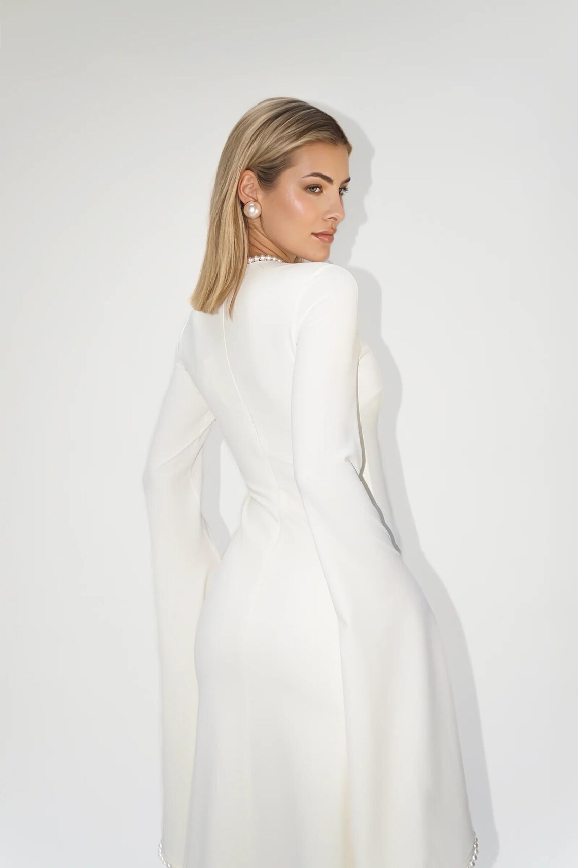 A-line Pearl Trimm Sleeves Maxi Dress - off White | Tzinut Fashion ...