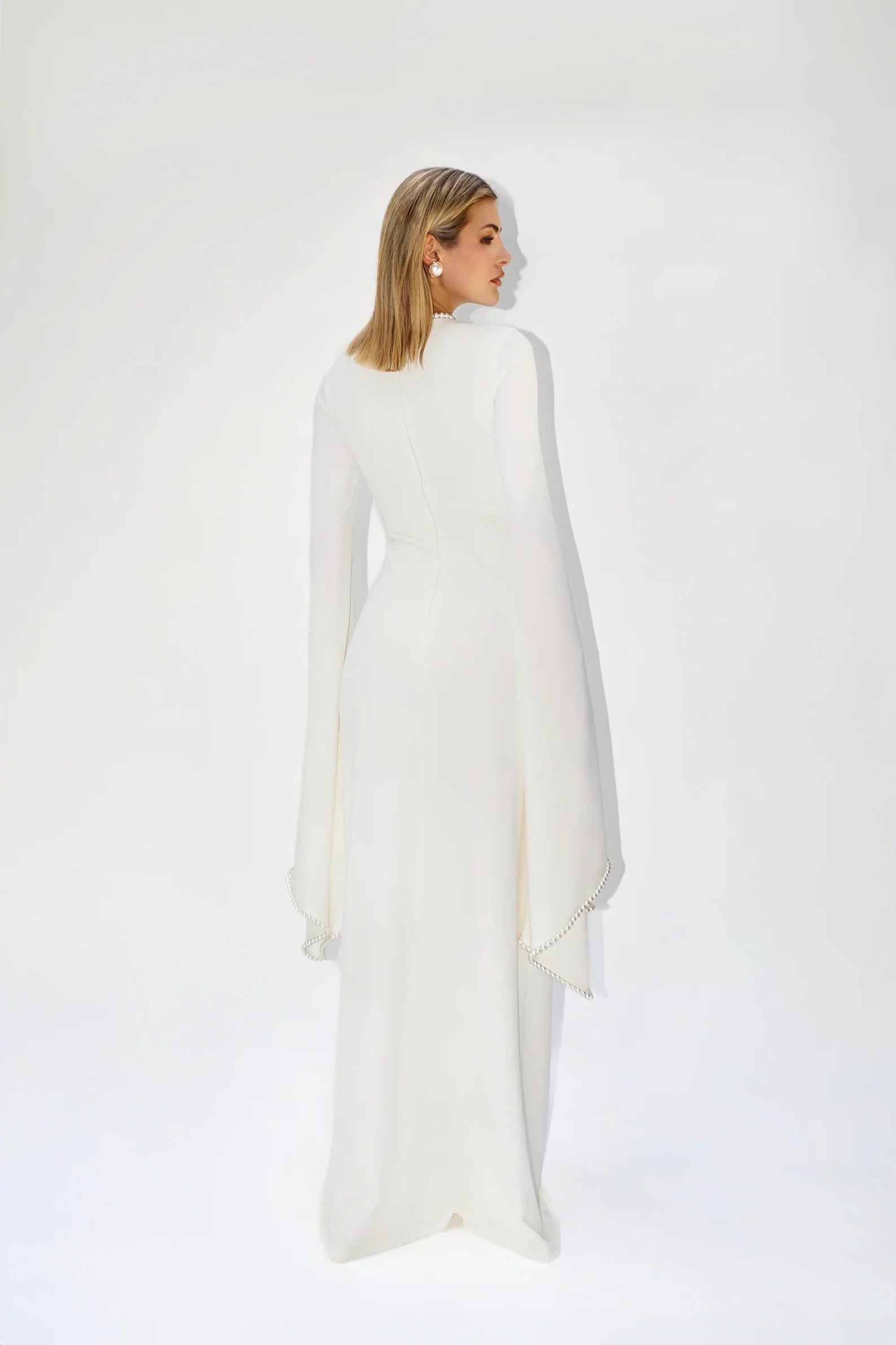 A-line Pearl Trimm Sleeves Maxi Dress - off White | Tzinut Fashion ...