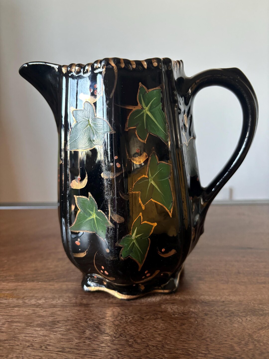 Jackfield Victorian Pottery Pitcher. Gloss Black Glazed Pitcher With ...