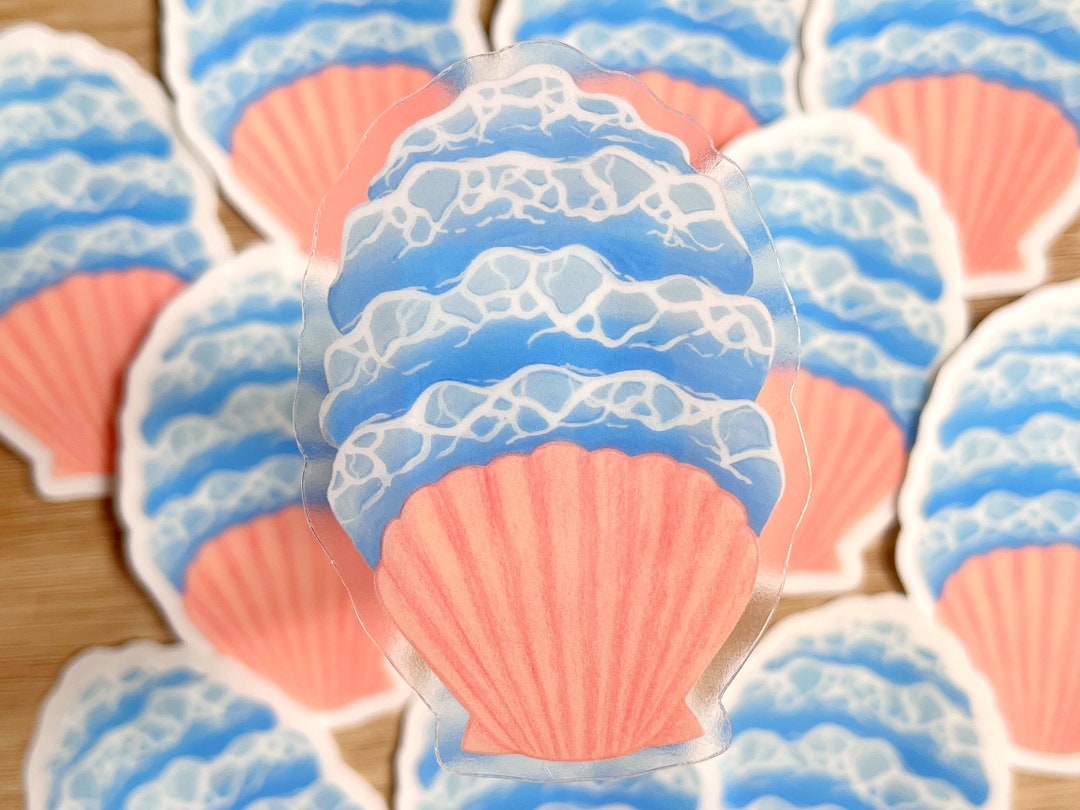 Colorful Seashell and Wave Stickers in Waterproof Vinyl With ...
