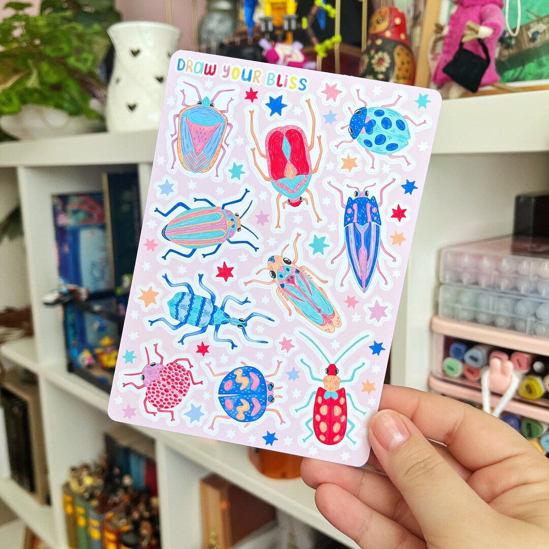 Colorful Beetle Sticker Sheets - Watercolor Insects - Insect ...