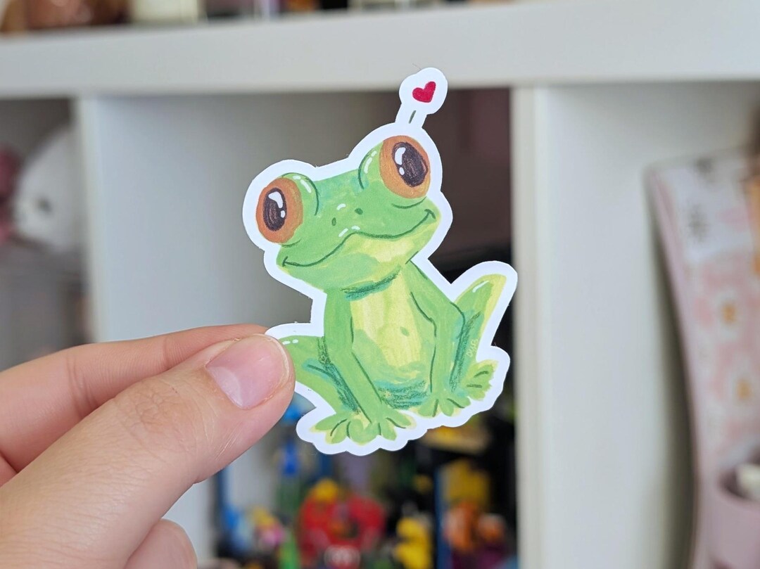 Adorable Frog Sticker Waterproof Vinyl Glossy Finish - Cute Animal Love ...