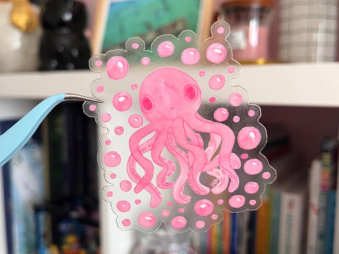 Confused Octopus Sticker Waterproof Vinyl Decal With Transparent ...