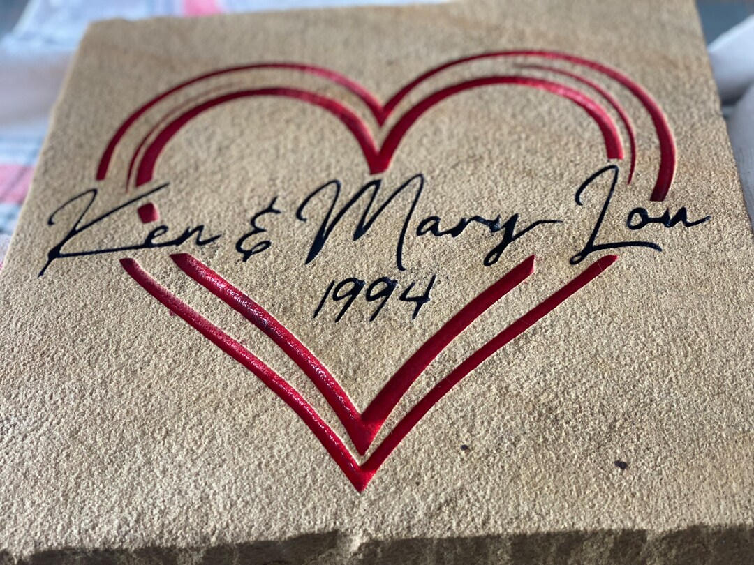 10x10 Double Heart Engraved Stone With Personalization - Etsy