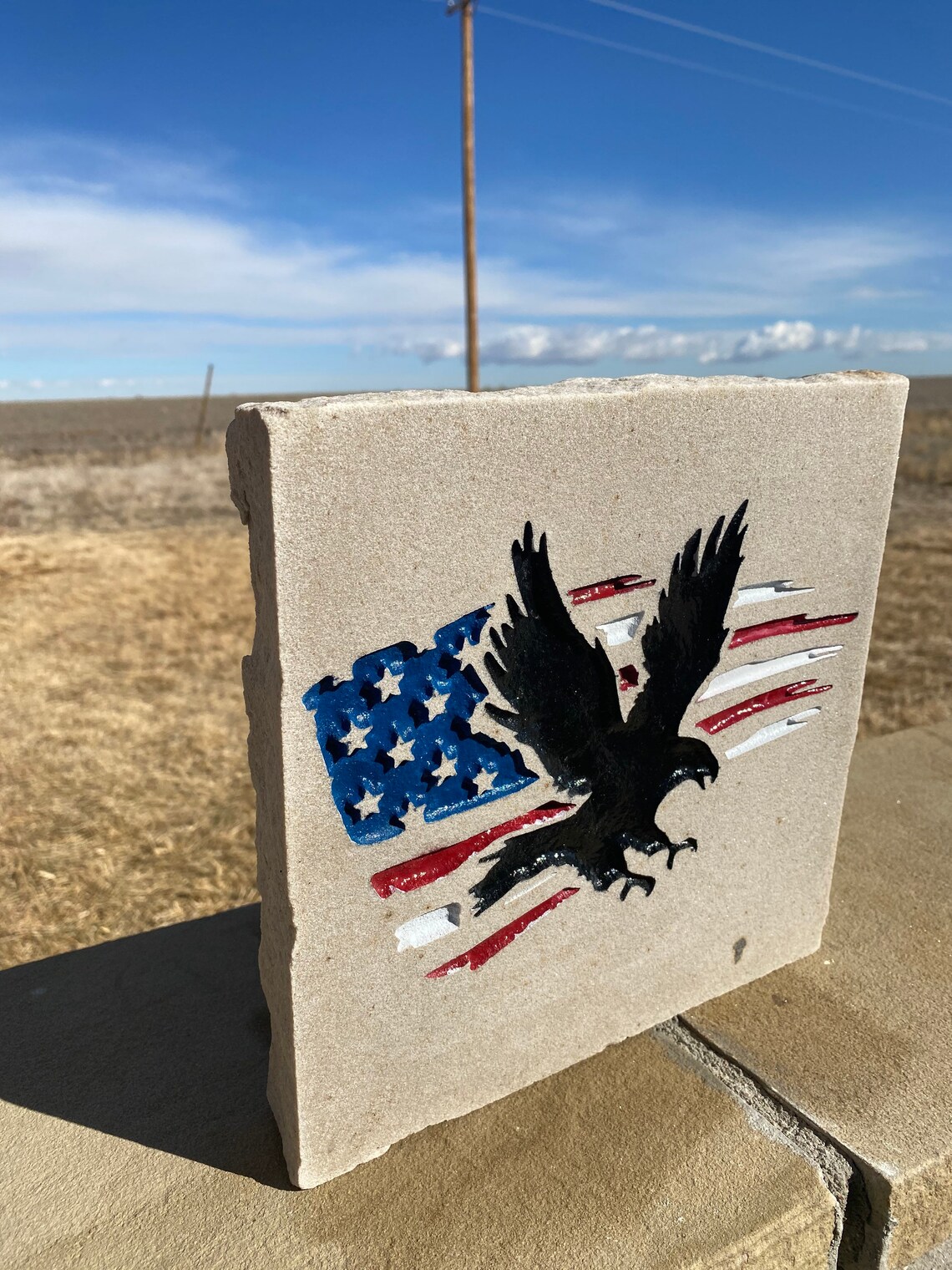 Eagle American Flag Rock Landscape Stone Engraved Garden | Etsy