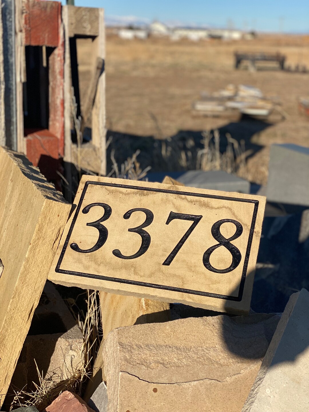 Stone House Numbers With Border 16x10x1.75" Custom Engraved Stone for ...