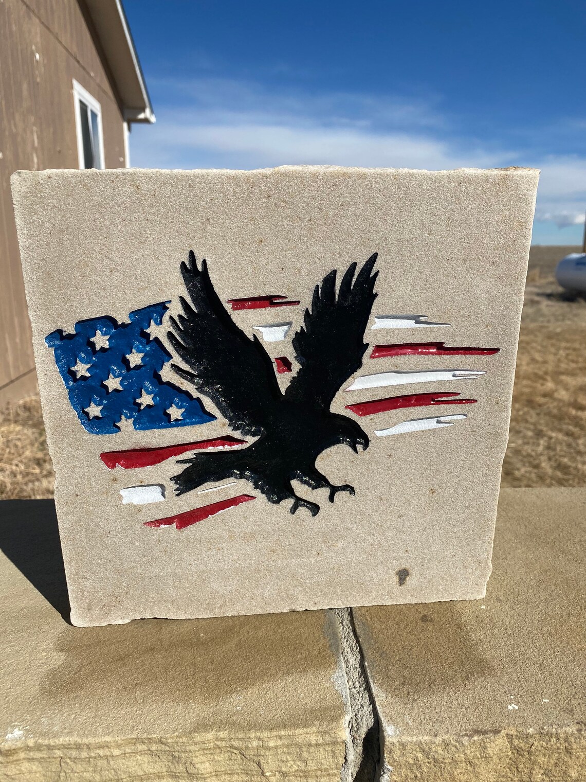 Eagle American Flag Rock Landscape Stone Engraved Garden | Etsy