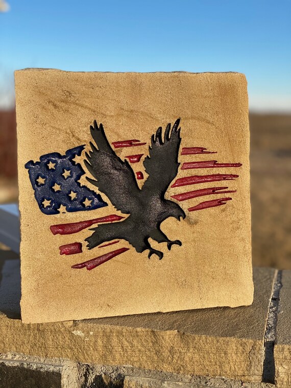 Eagle American Flag Rock Landscape Stone Engraved garden - Etsy