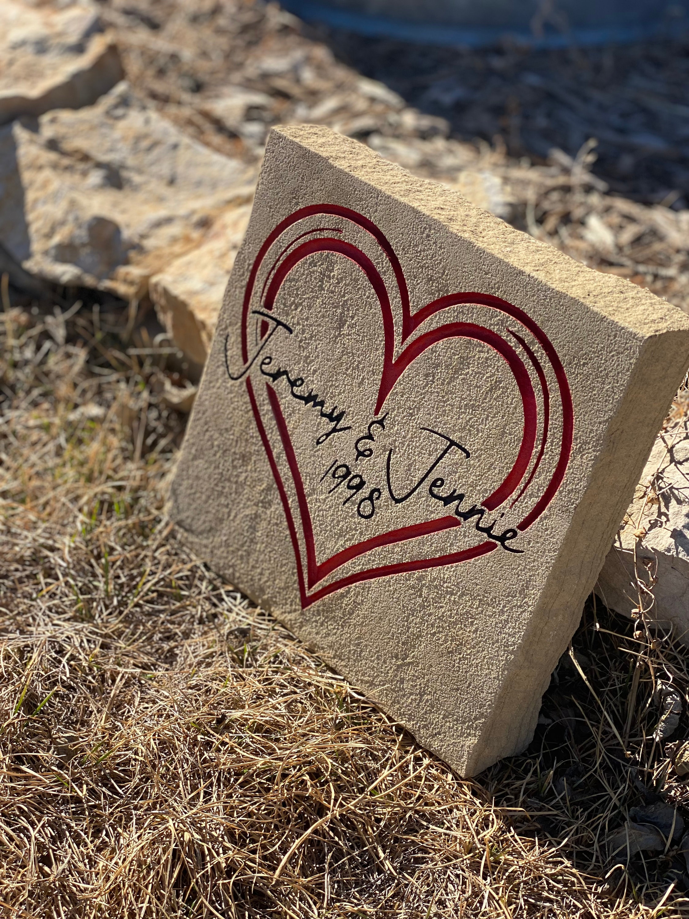 10x10” Double Heart Engraved Stone With Personalization - Etsy