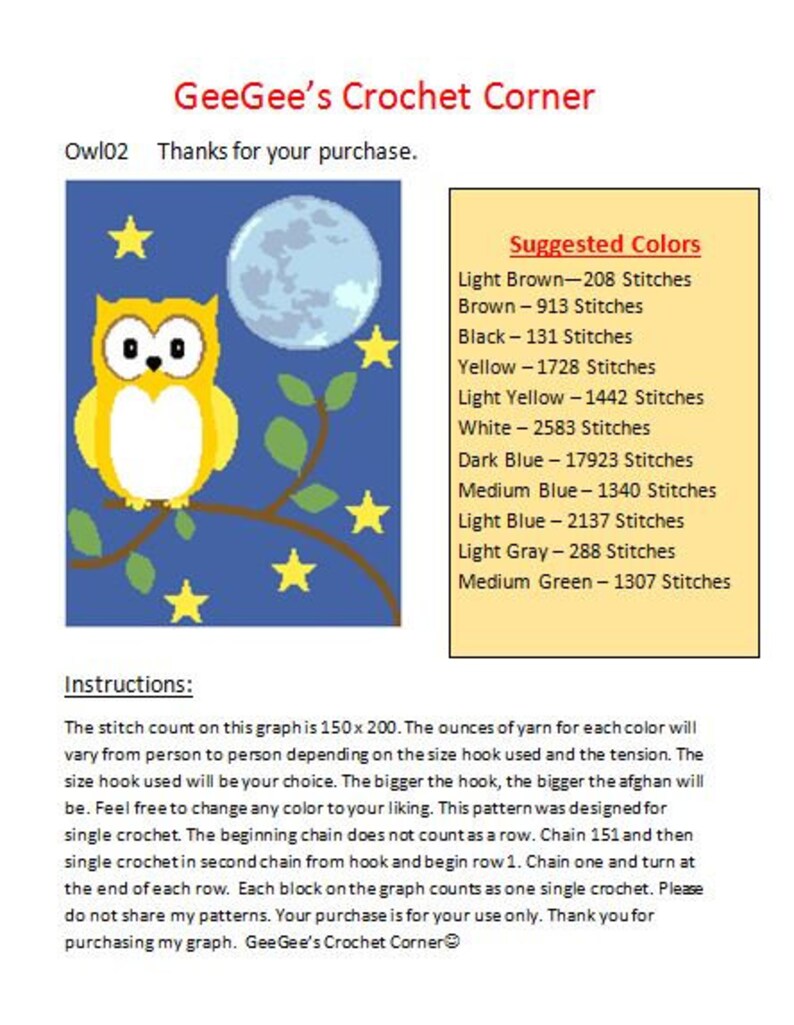 Owl Moon Graphghan Graph Afghan Pattern - Etsy