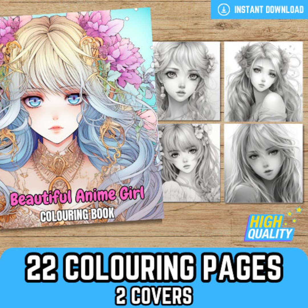 22 Beautiful Anime Girl Coloring Pages Plus 2 Covers - Etsy
