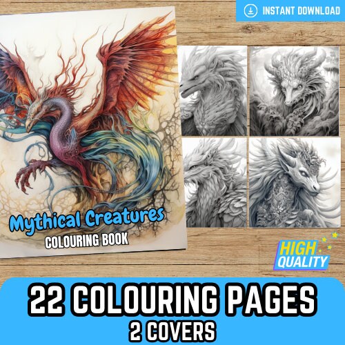 22 Mythical Creatures Coloring Pages Plus 2 Covers - Etsy