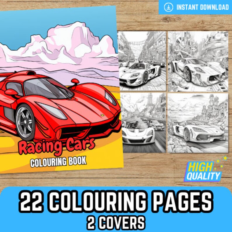 22 Racing/super Car Coloring Pages Plus 2 Covers - Etsy