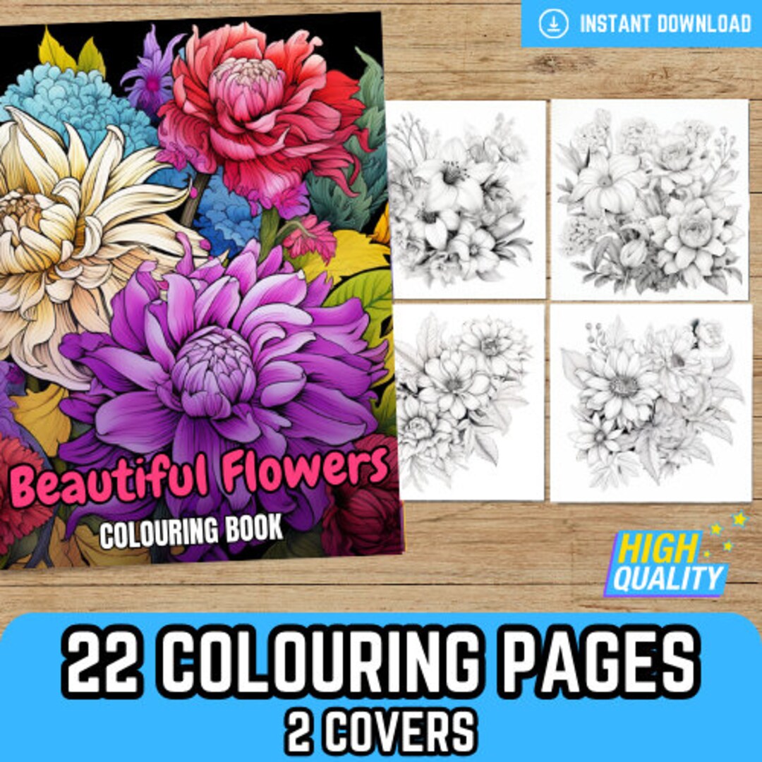 22 Beautiful Flowers Coloring Pages - Etsy