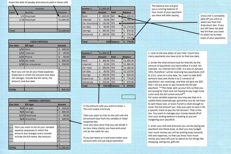 Bi-weekly Budgeting Spread Sheet - Etsy