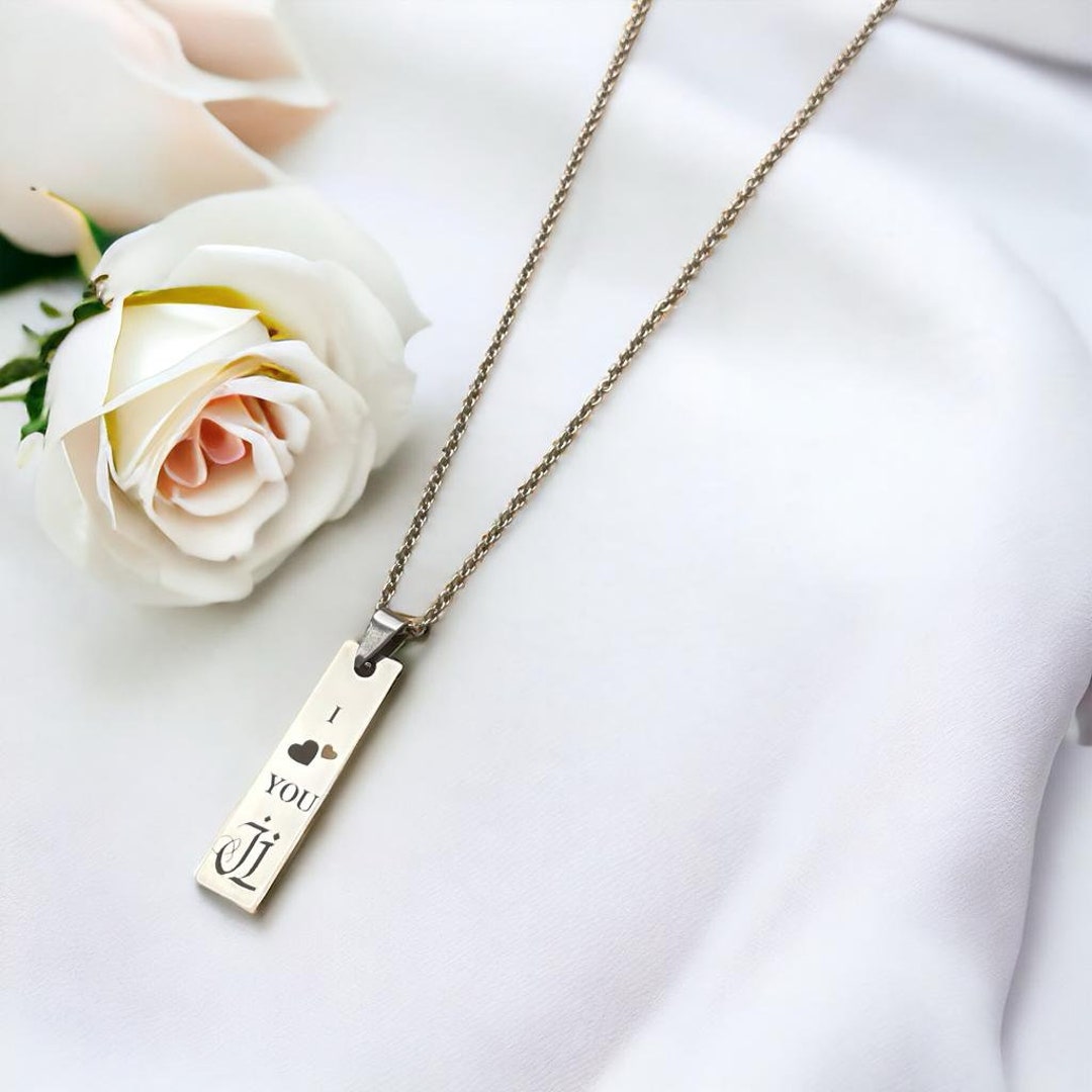 Rectangular Necklace Silver Chain Silver Rectangular Necklace Personalized Necklace Gift ...