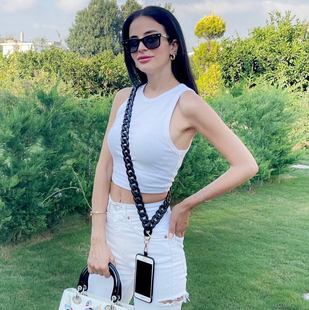 Plain Black Crossbody Mobile Phone Chain, Phone Strap, Hands Free Phone ...