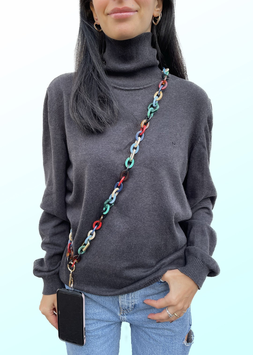 Multicolour Rainbow Crossbody Mobile Phone Chain, Phone Strap, Hands ...