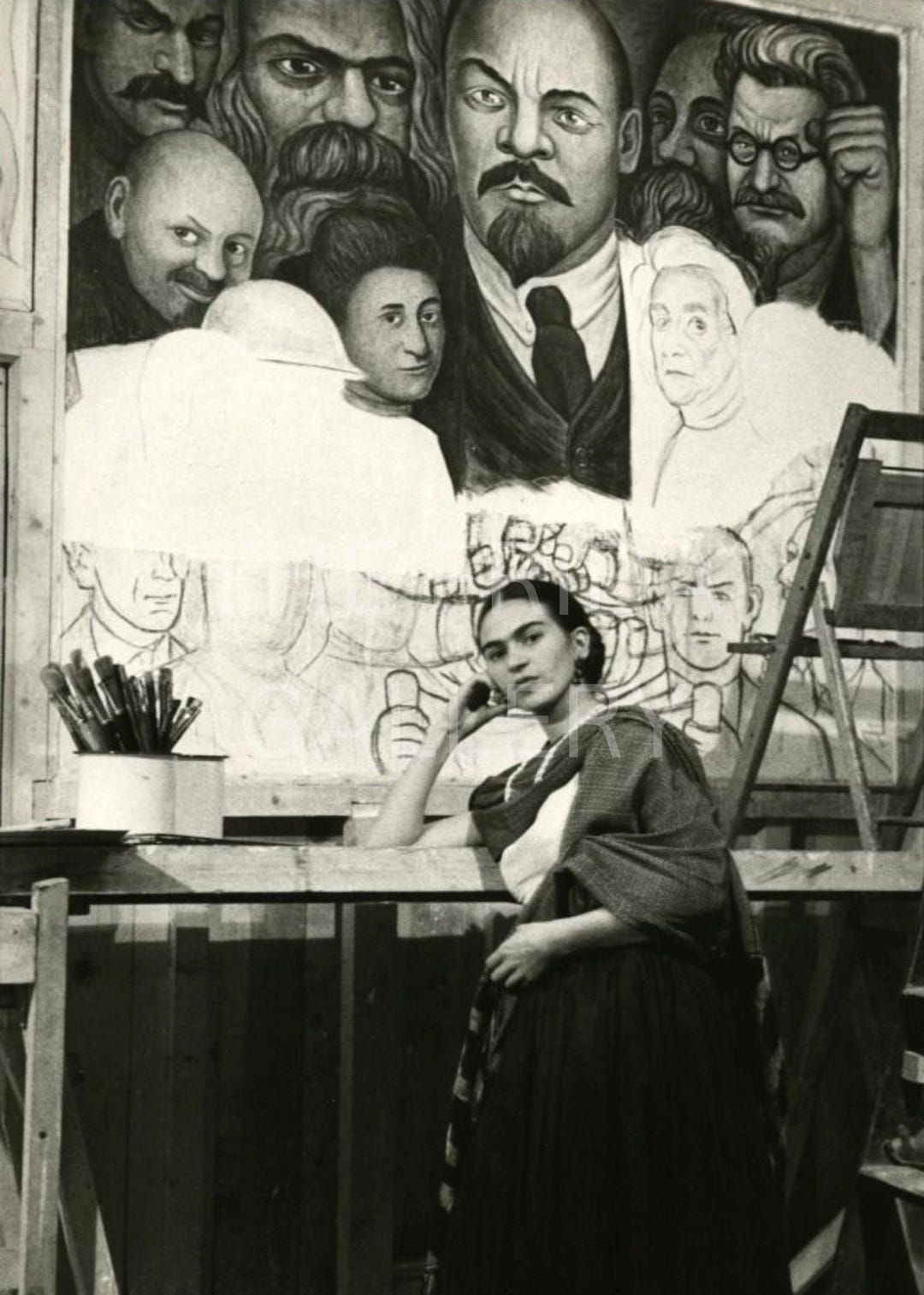 Frida Kahlo & Mural Photo Print Frida Kahlo Art Print Decor Mexican Mexico Art Decor Native ...