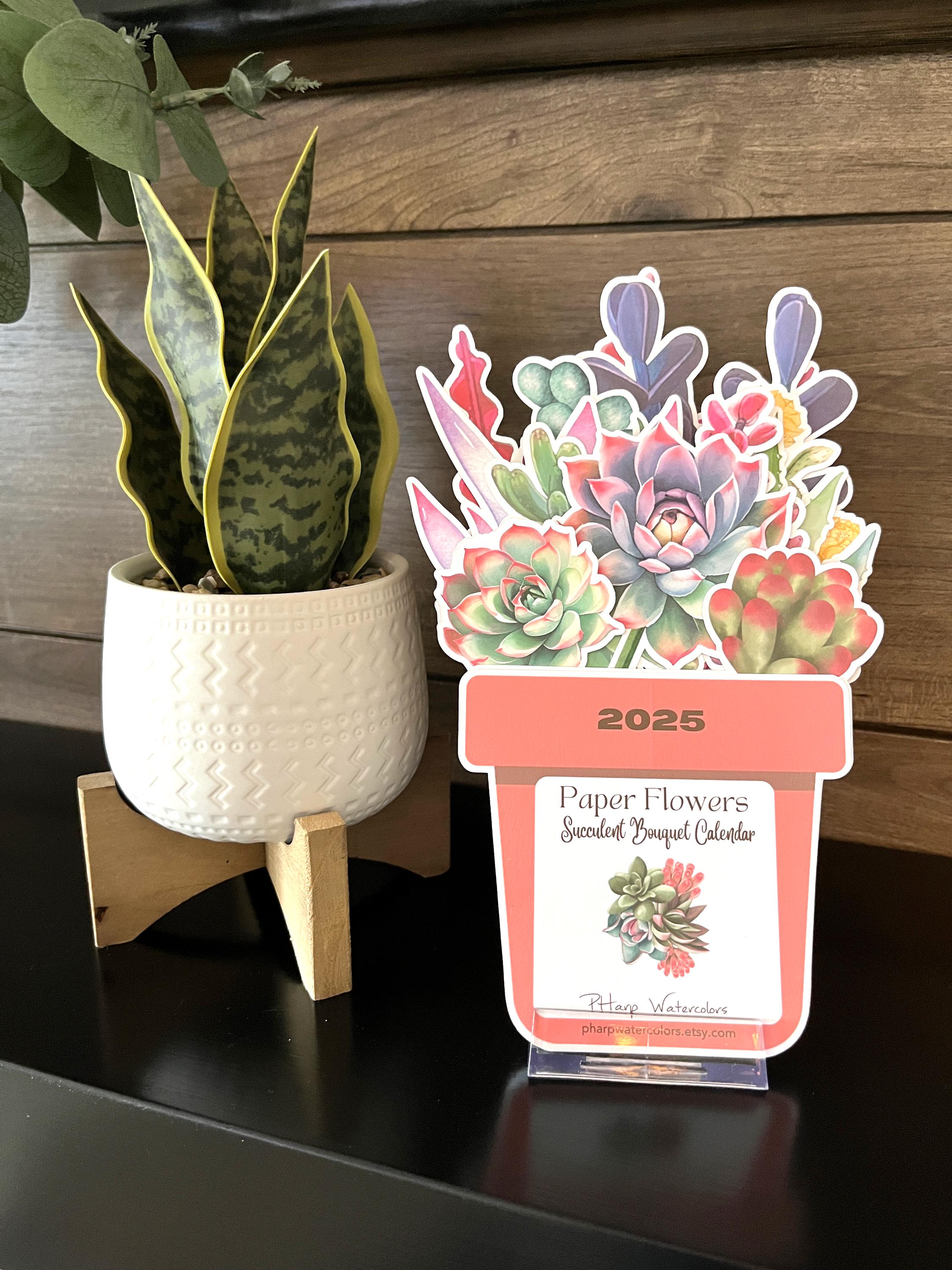 2025 Desktop Calendar, Succulents Calendar, Paper Flowers a Thoughtful ...