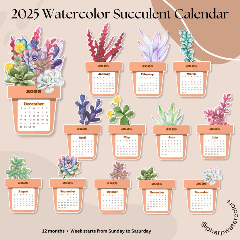 2025 Desktop Calendar, Watercolor Succulents Stacking Desk Calendar ...