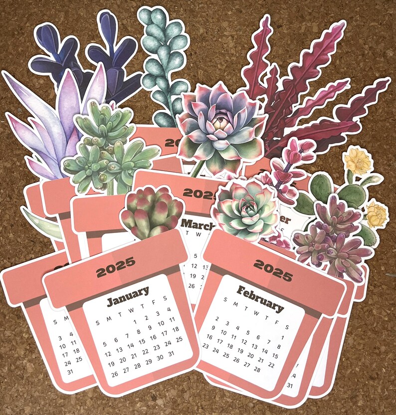 2025 Desktop Calendar, Succulents Calendar, Paper Flowers a Thoughtful ...