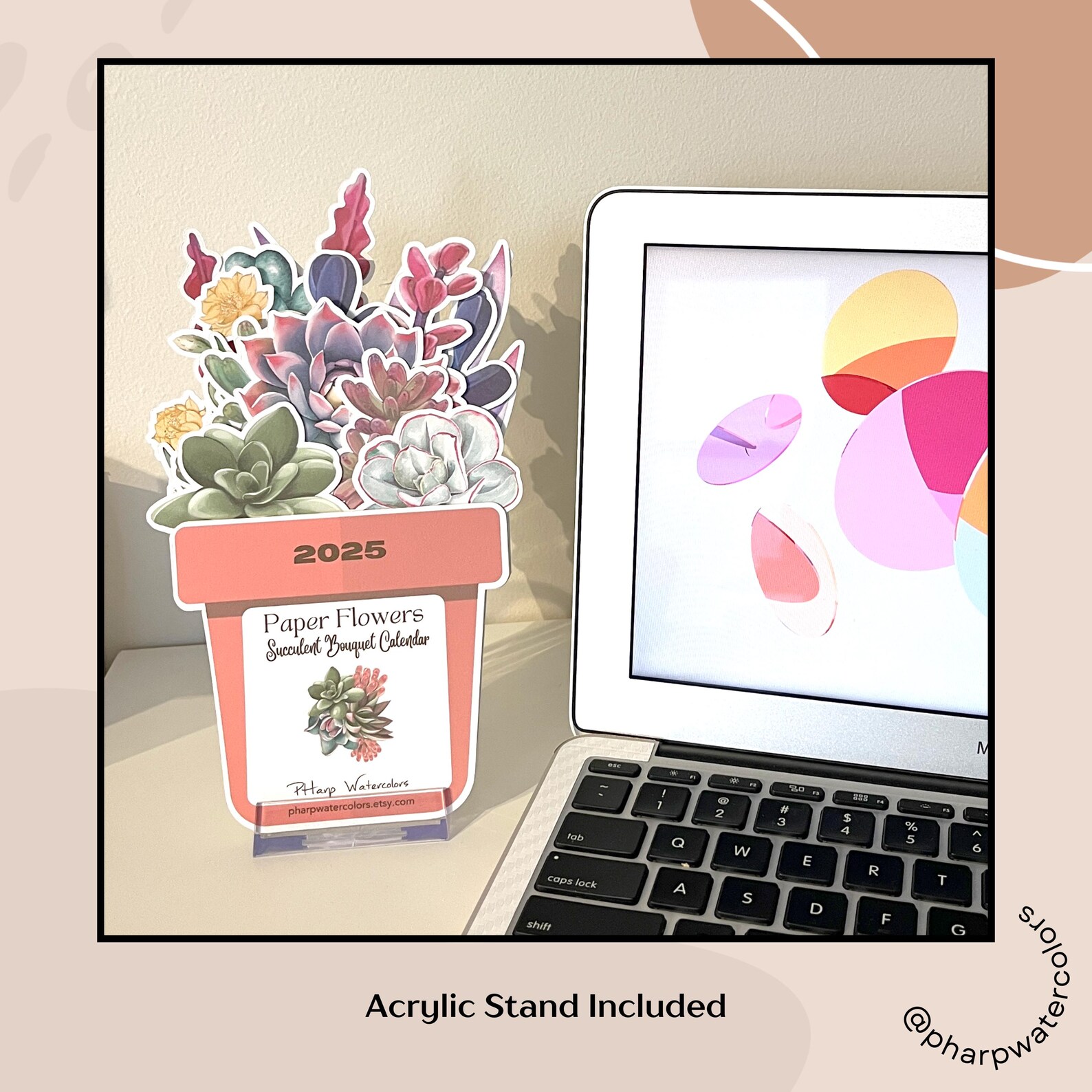 2025 Desktop Calendar, Watercolor Succulents Stacking Desk Calendar ...