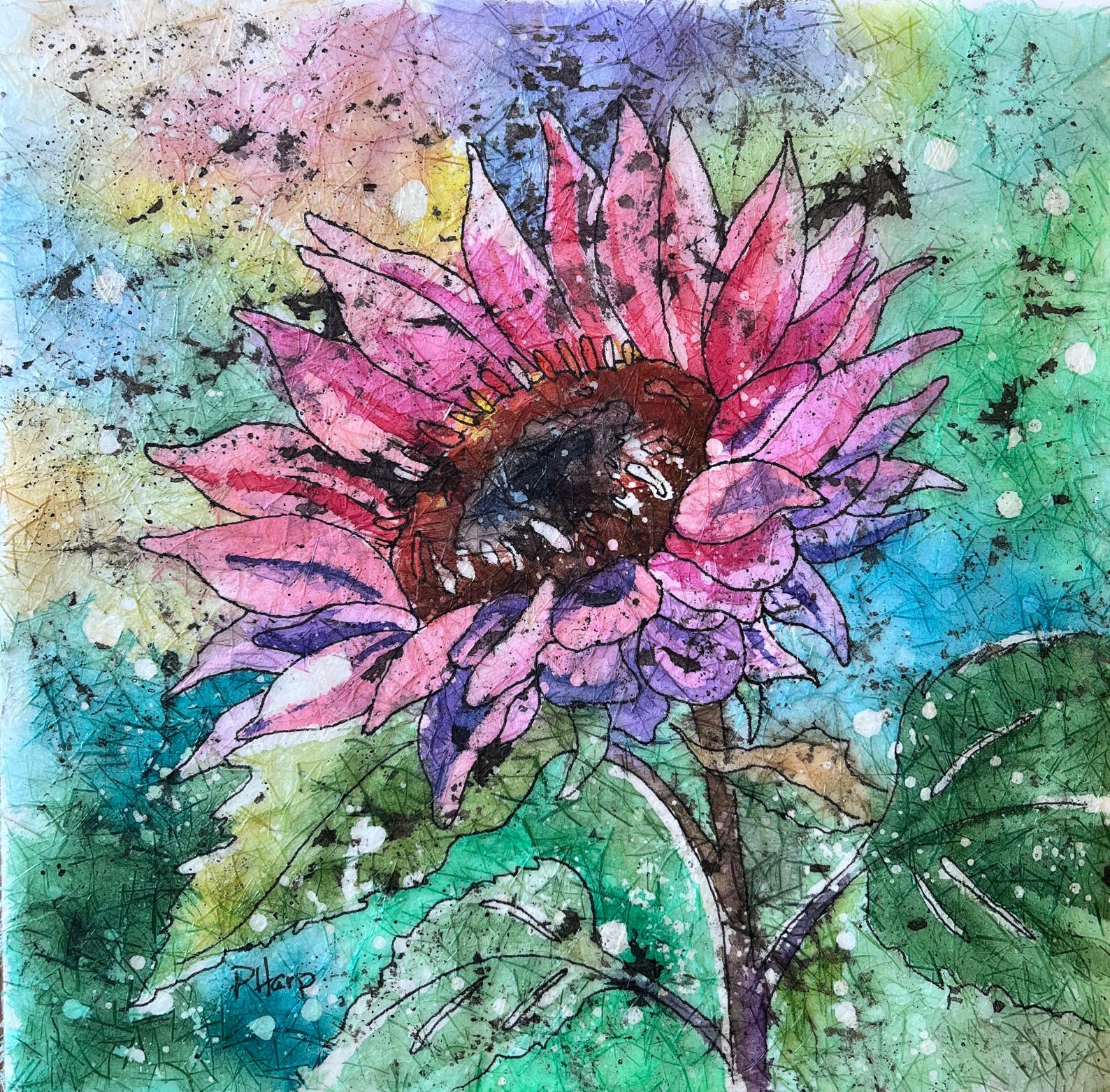 Watercolor Sunflower Batik, Signed Original, Unframed. Gift for Her ...