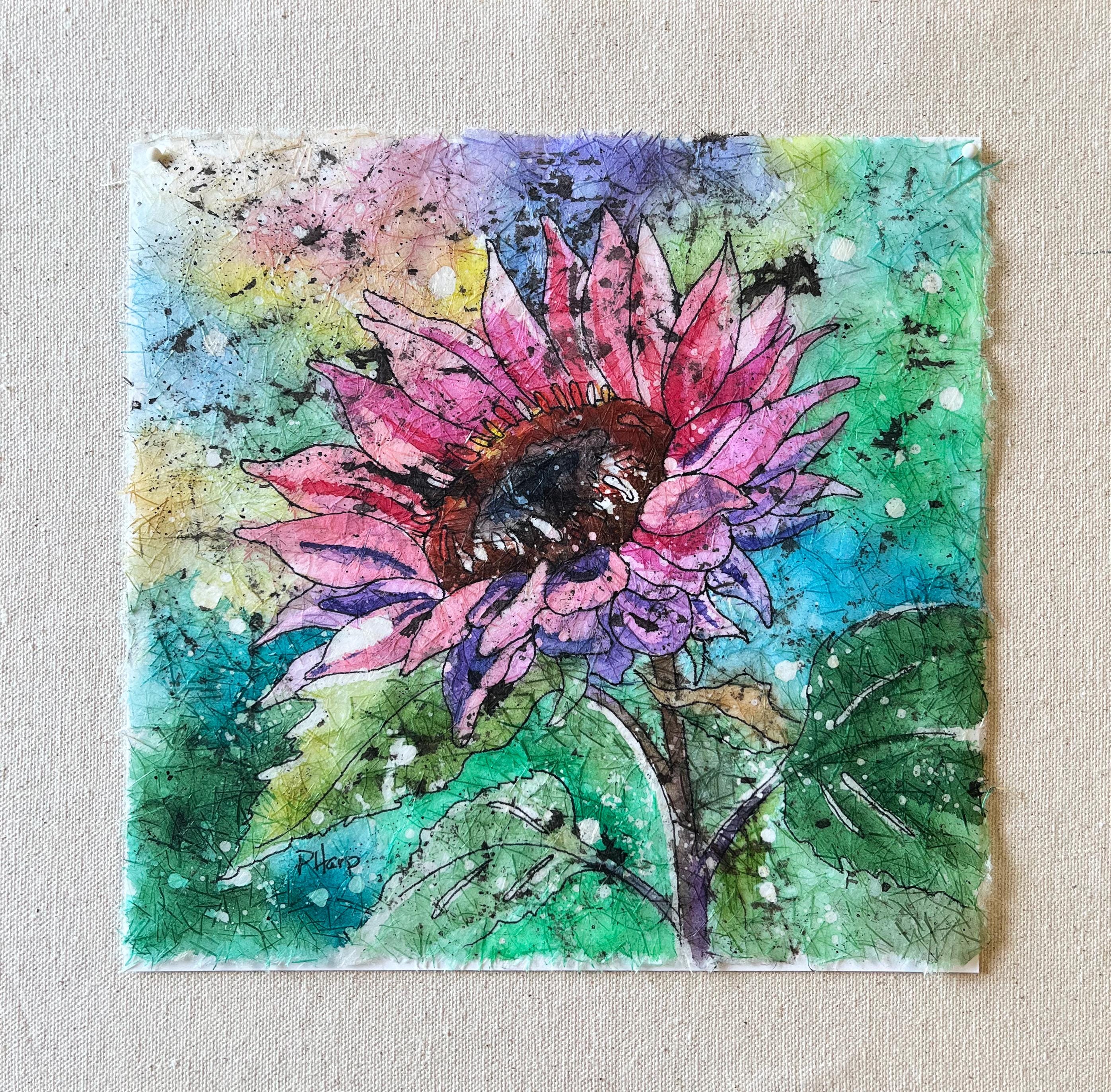 Watercolor Sunflower Batik, Signed Original, Unframed. Gift for Her ...