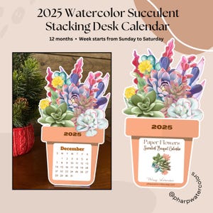 2025 Desktop Calendar, Watercolor Succulents Stacking Desk Calendar ...
