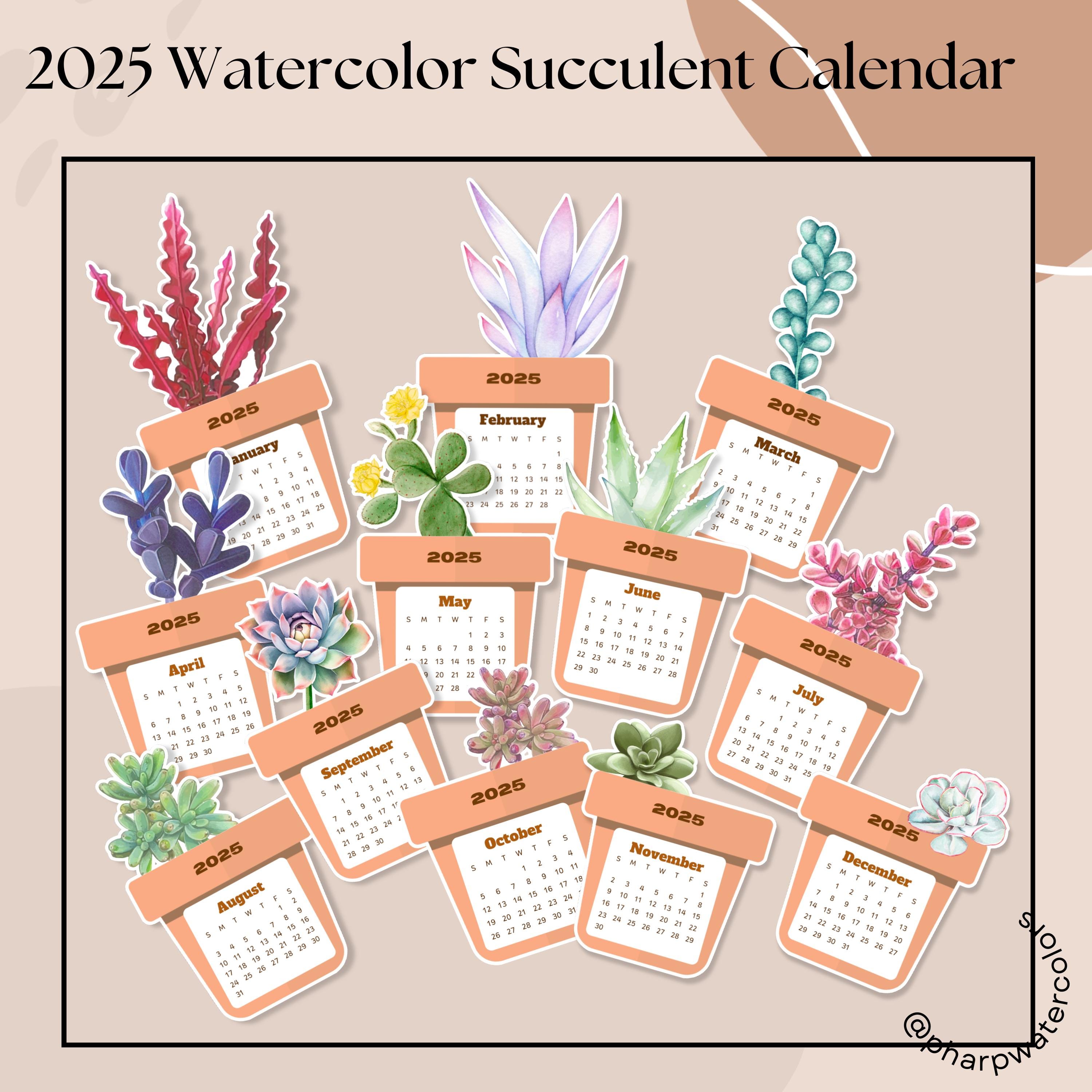 2025 Desktop Calendar, Watercolor Succulents Stacking Desk Calendar ...