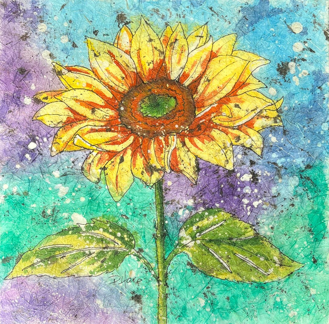 Watercolor Sunflower Batik, Signed Original, Unframed. Mother's Day ...