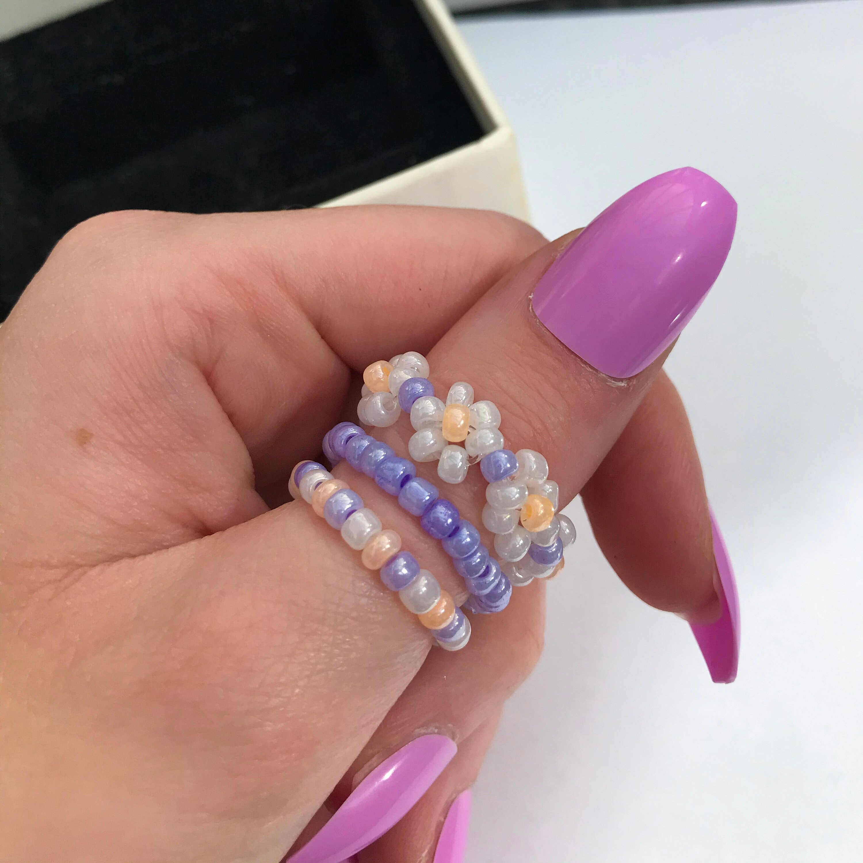 Beaded Ring Set Flower Beaded Ring Seed Bead Ring Trio - Etsy