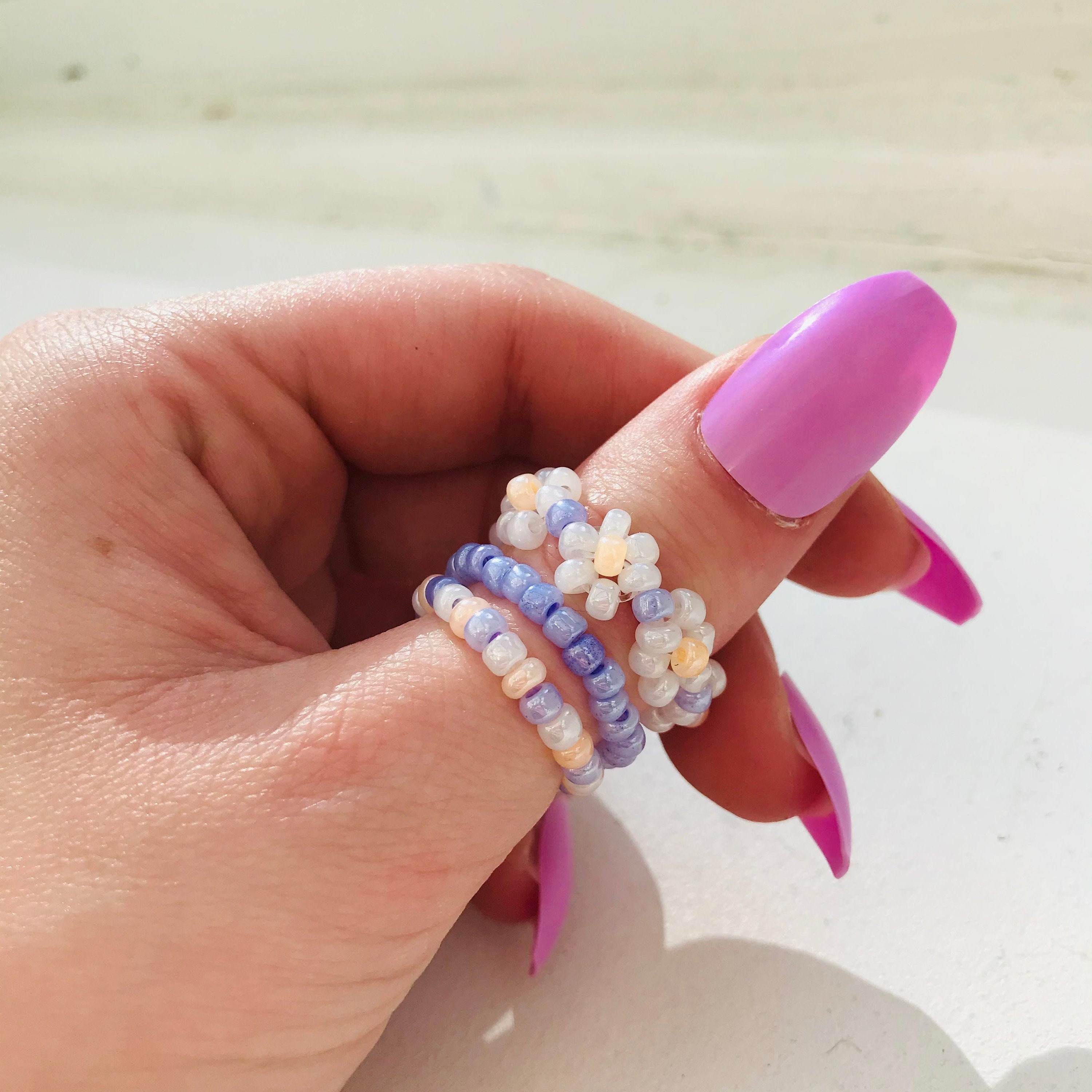 Beaded ring set flower beaded ring seed bead ring trio | Etsy Beaded ring set flower beaded ring seed bead ring trio | Etsy