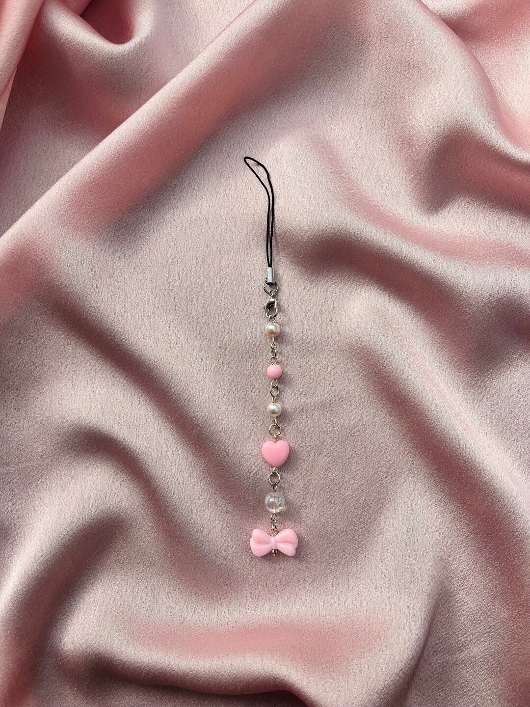 Cute Pink Bow Phone Charm Pink Keychain Kawaii Strawberry Phone Strap ...