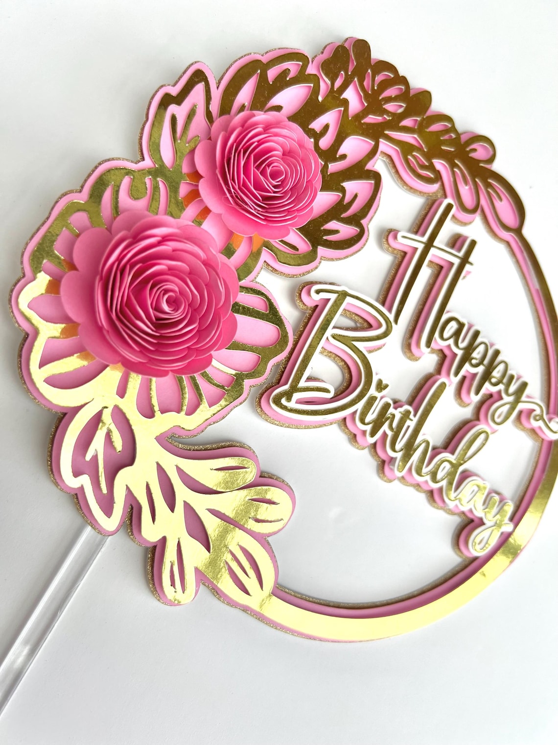 Floral Cake Topper, Happy Birthday Cake Topper, Flower Cake Topper - Etsy