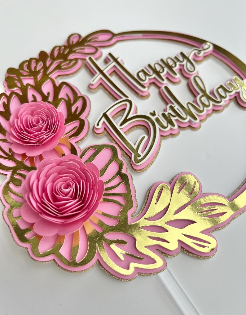 Floral Cake Topper, Happy Birthday Cake Topper, Flower Cake Topper - Etsy