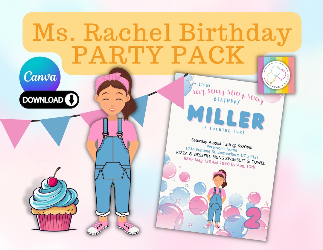 Ms Rachel Birthday Party Pack | Bundle | Banner | Thank You Tags | Cake ...
