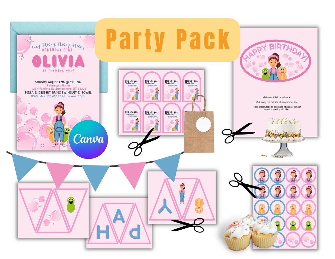 Ms Rachel Birthday Party Pack Bundle Banner Thank You Tags Cake Toppers ...