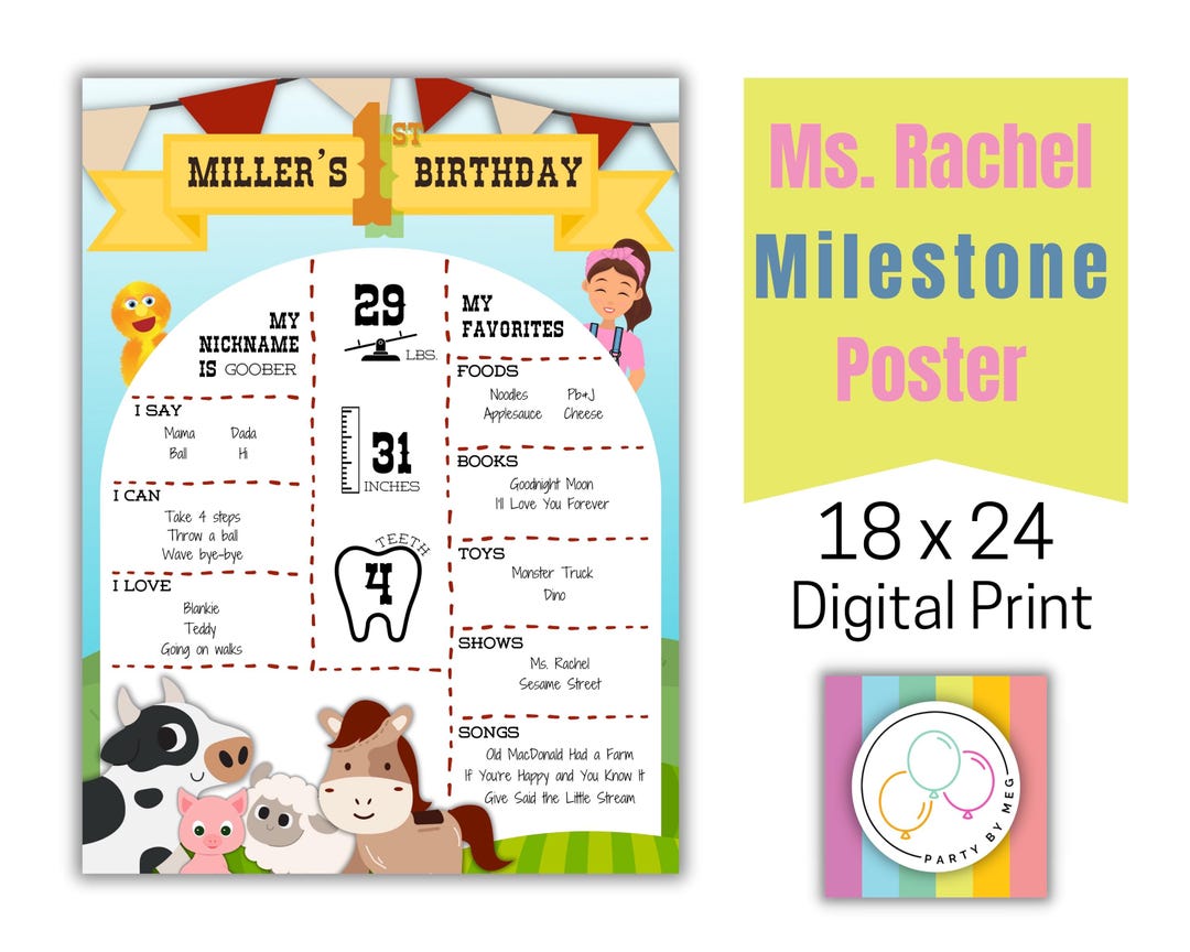 Ms. Rachel Milestone Poster | Ms Rachel Party Decor | Songs for Littles ...