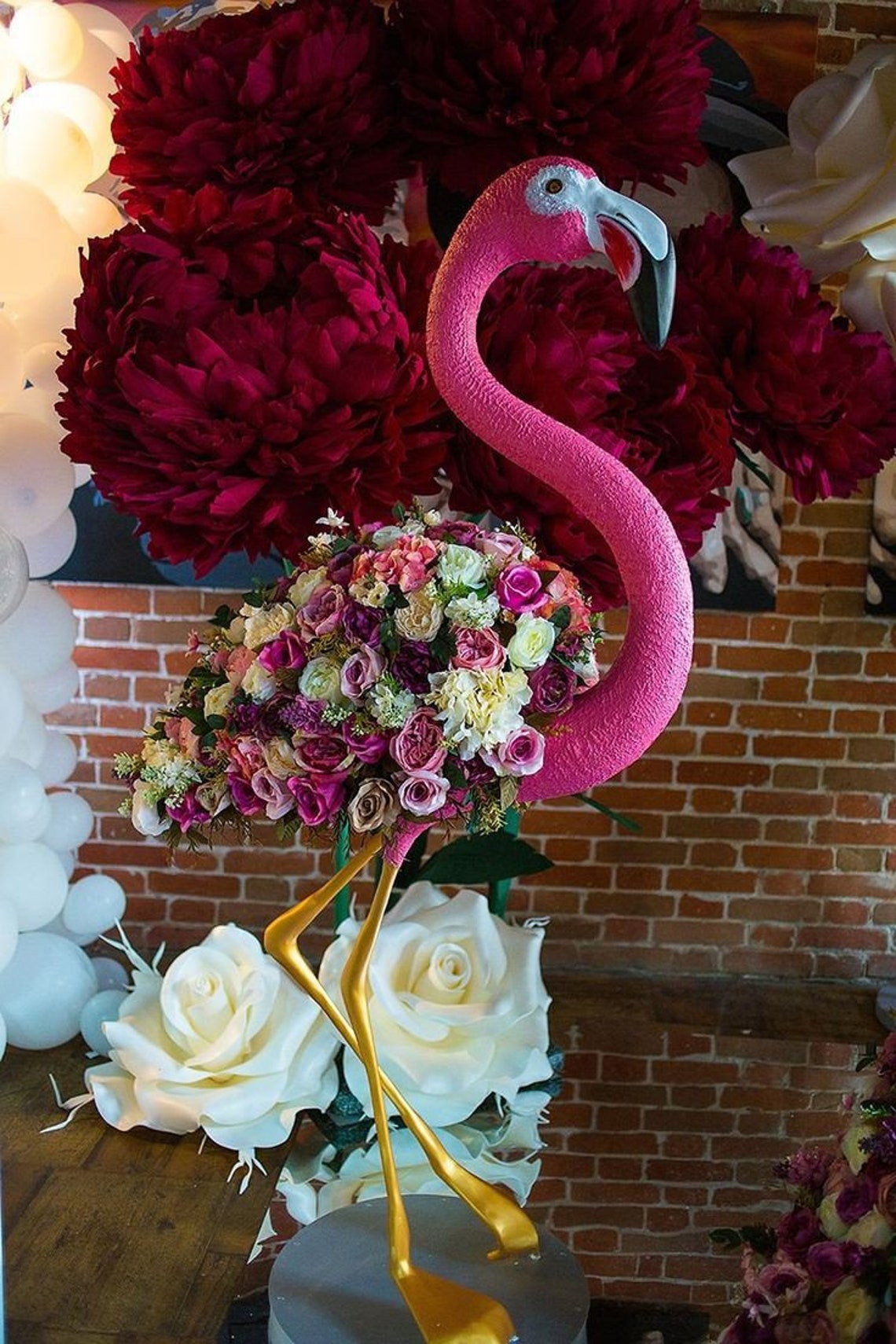 Pink Flamingo With Flowers, 160 Sm, MADE TO ORDER. Flamingo Foam ...