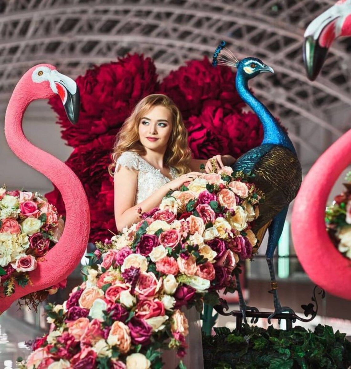 Pink Flamingo With Flowers, 160 Sm, MADE TO ORDER. Flamingo Foam ...