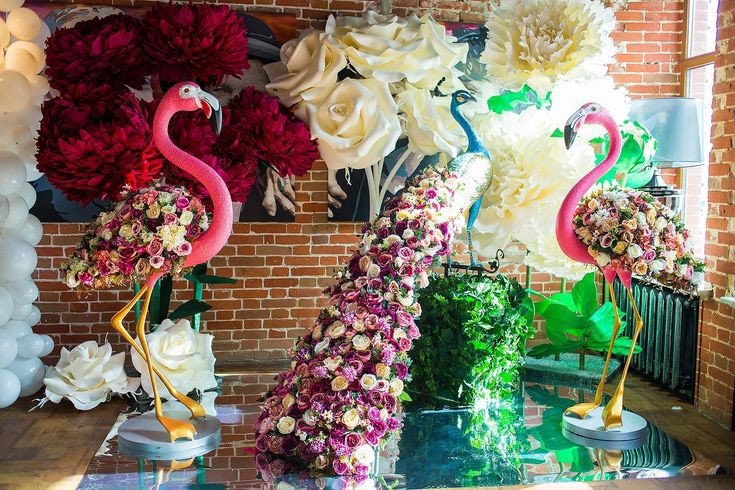 Pink Flamingo With Flowers, 160 Sm, MADE TO ORDER. Flamingo Foam ...