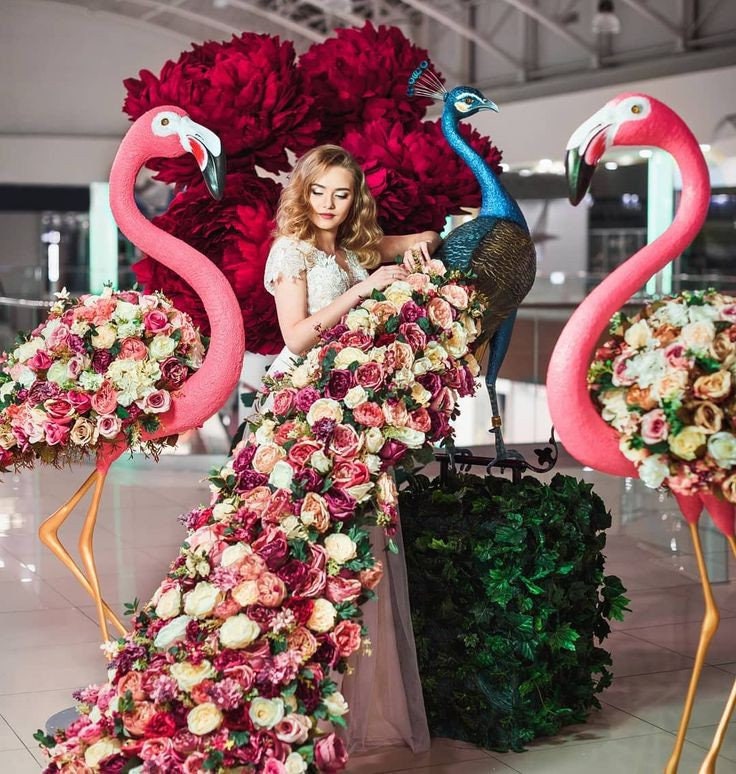 Pink Flamingo With Flowers, 160 Sm, MADE TO ORDER. Flamingo Foam ...